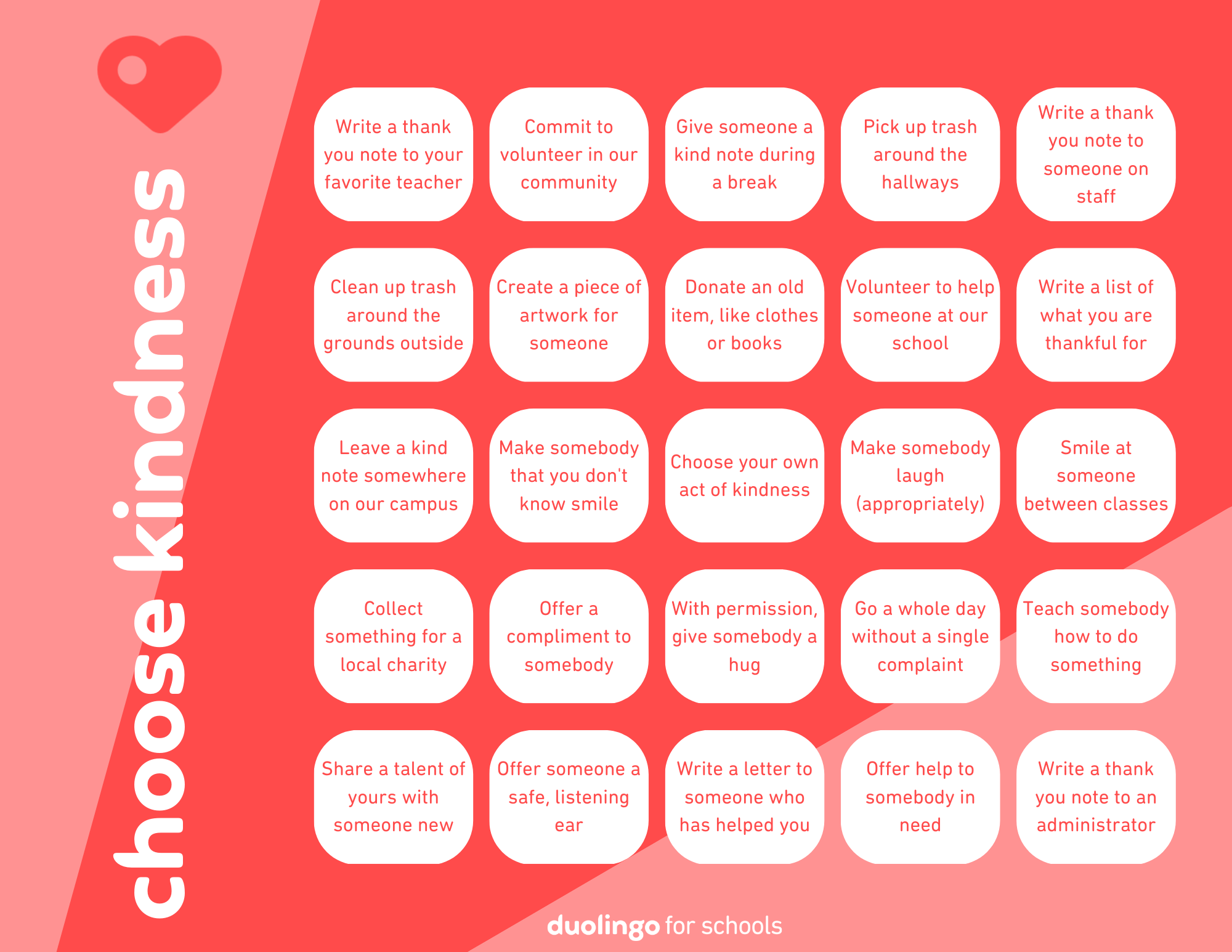Choose kindness choice board – Duolingo for Schools