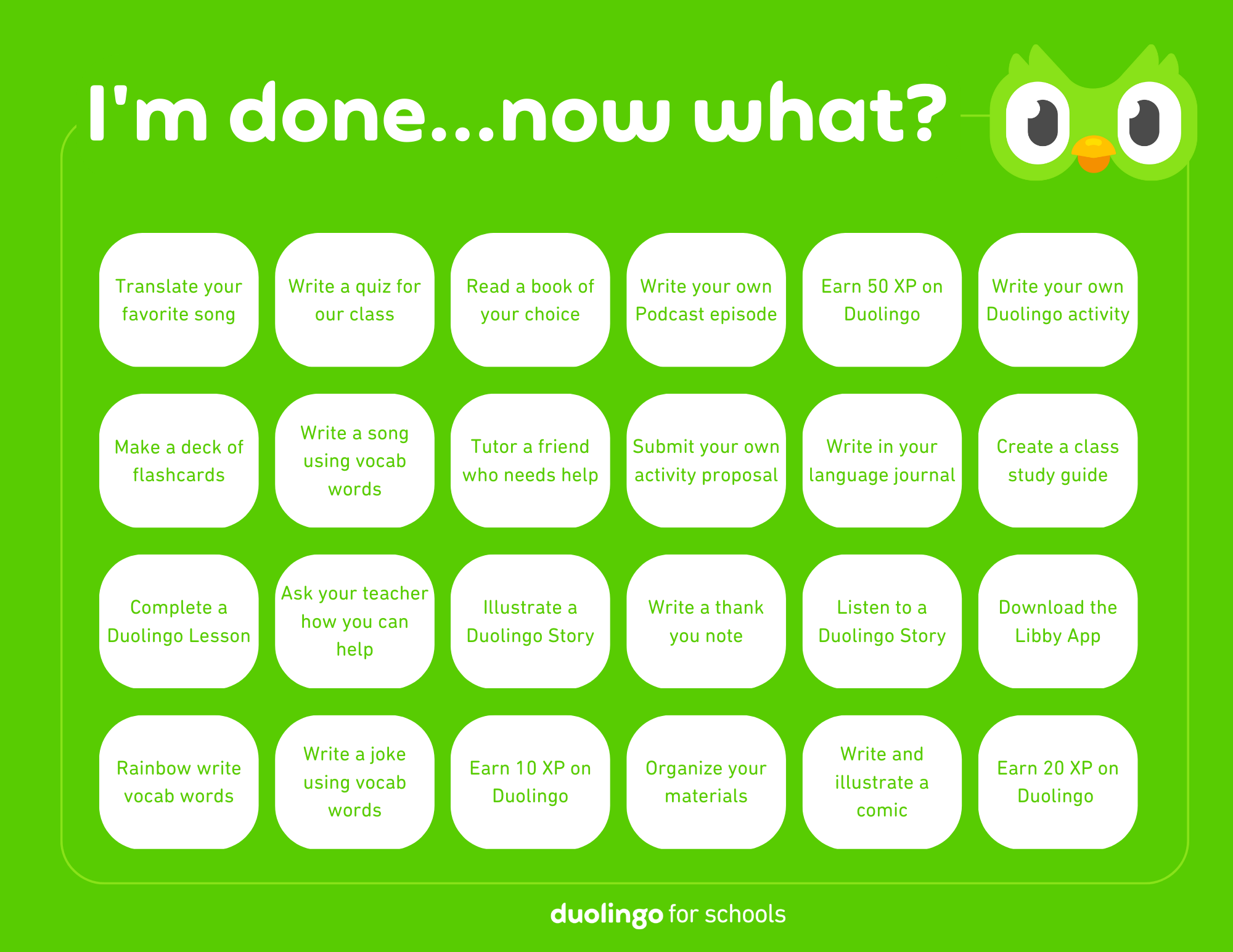 Early finisher choice board – Duolingo for Schools