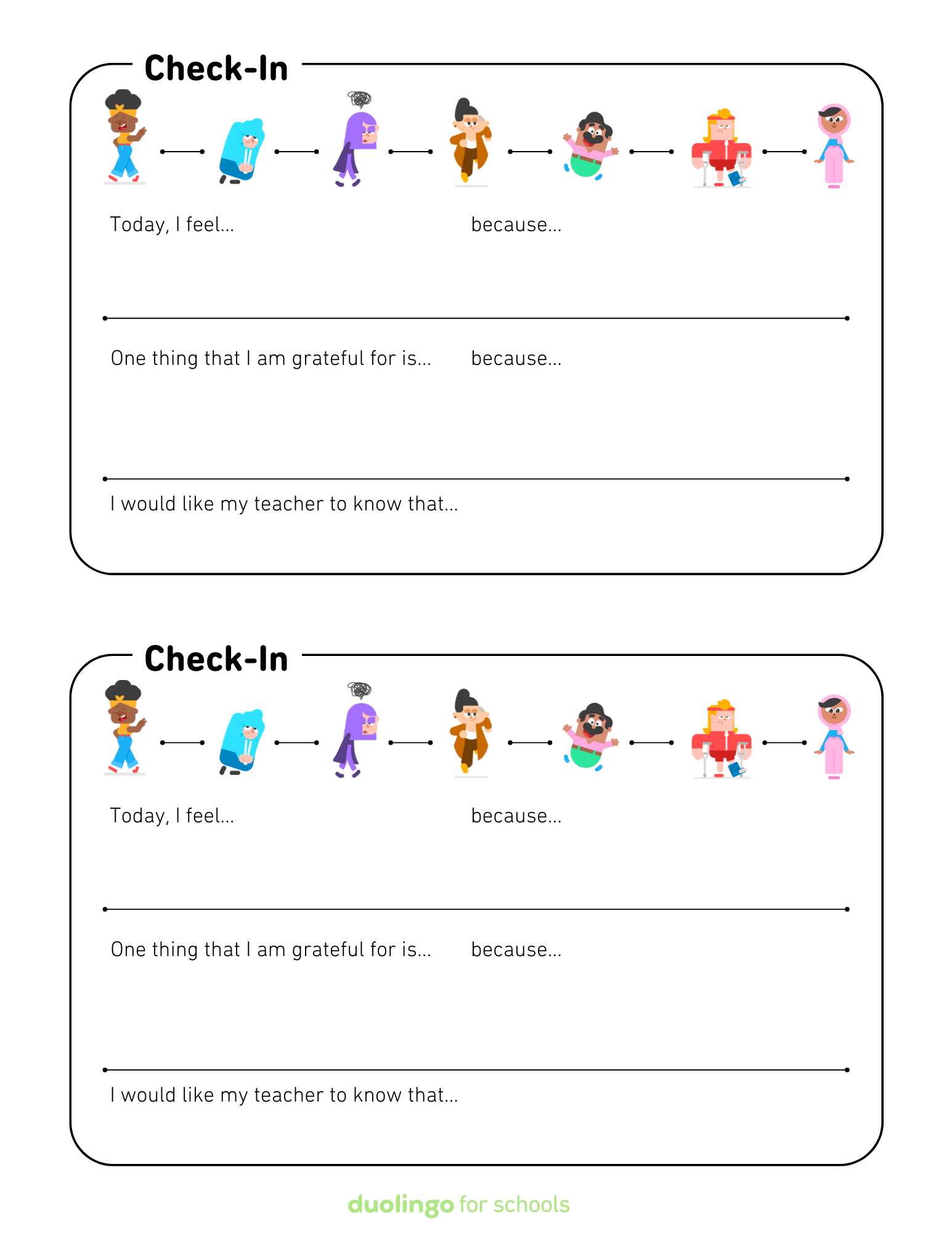 Student check-in sheet – Duolingo for Schools