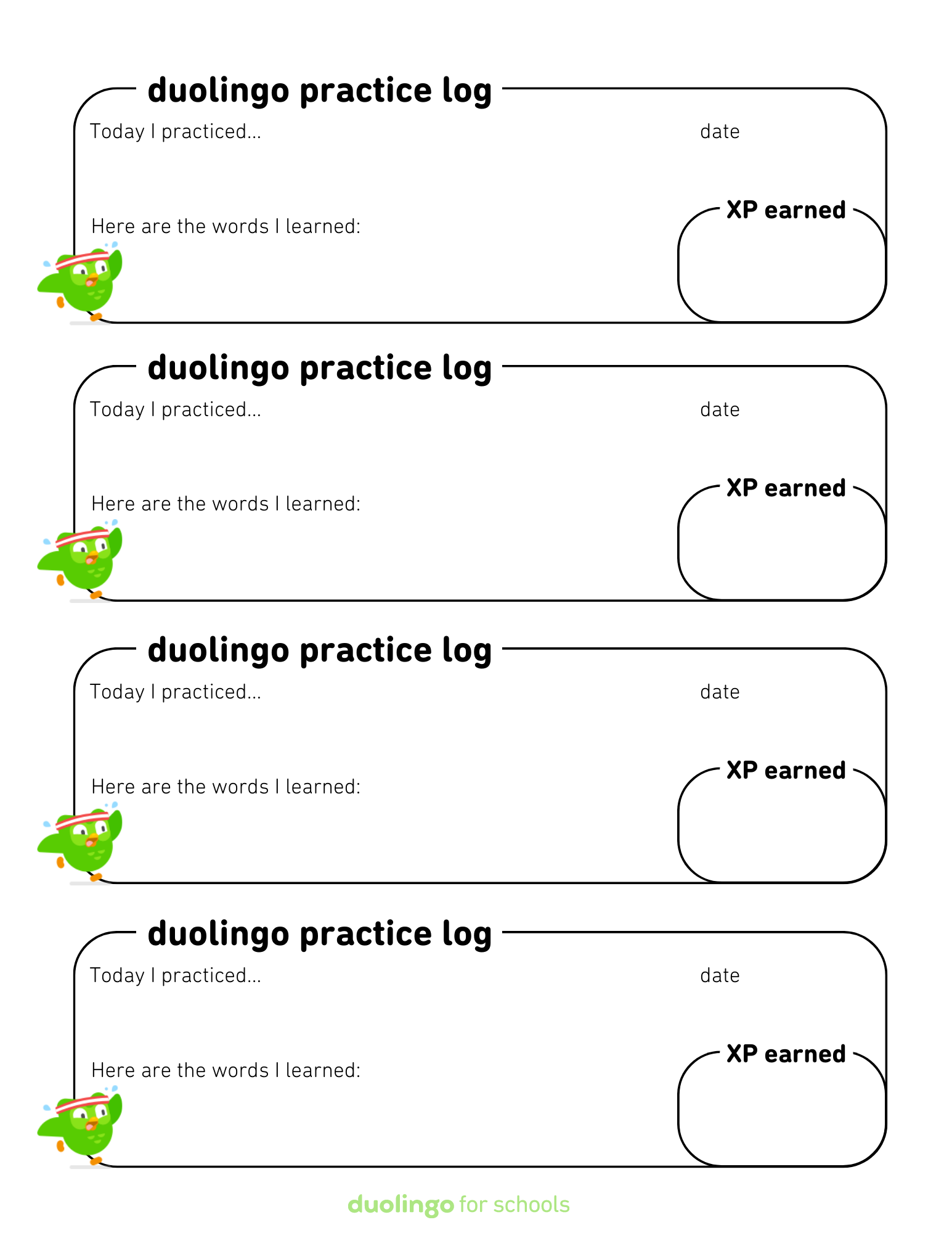 Practice log for students – Duolingo for Schools