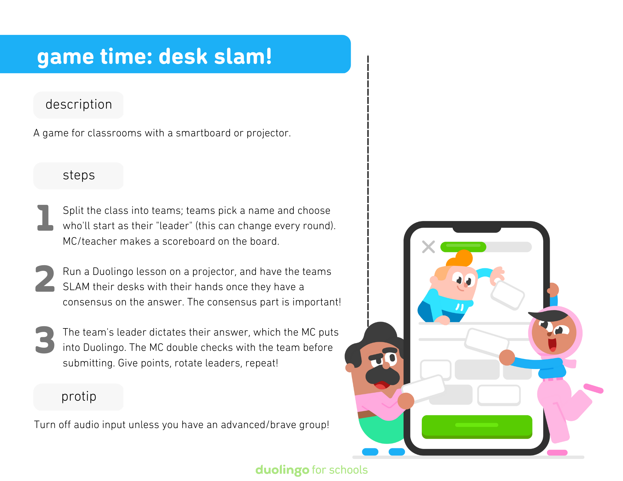 Group activity: desk slam – Duolingo for Schools