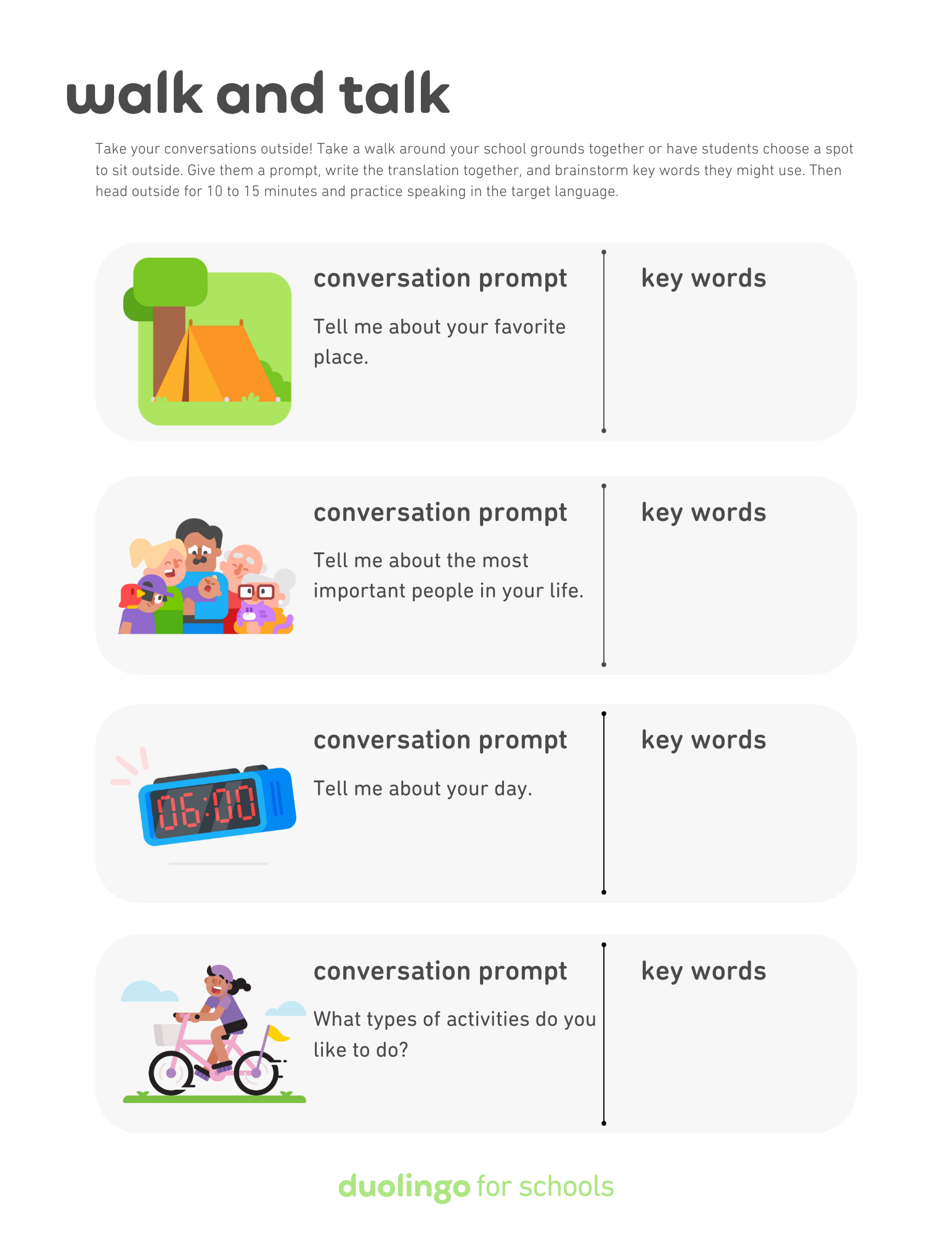 Walk And Talk Conversation Prompts Duolingo For Schools