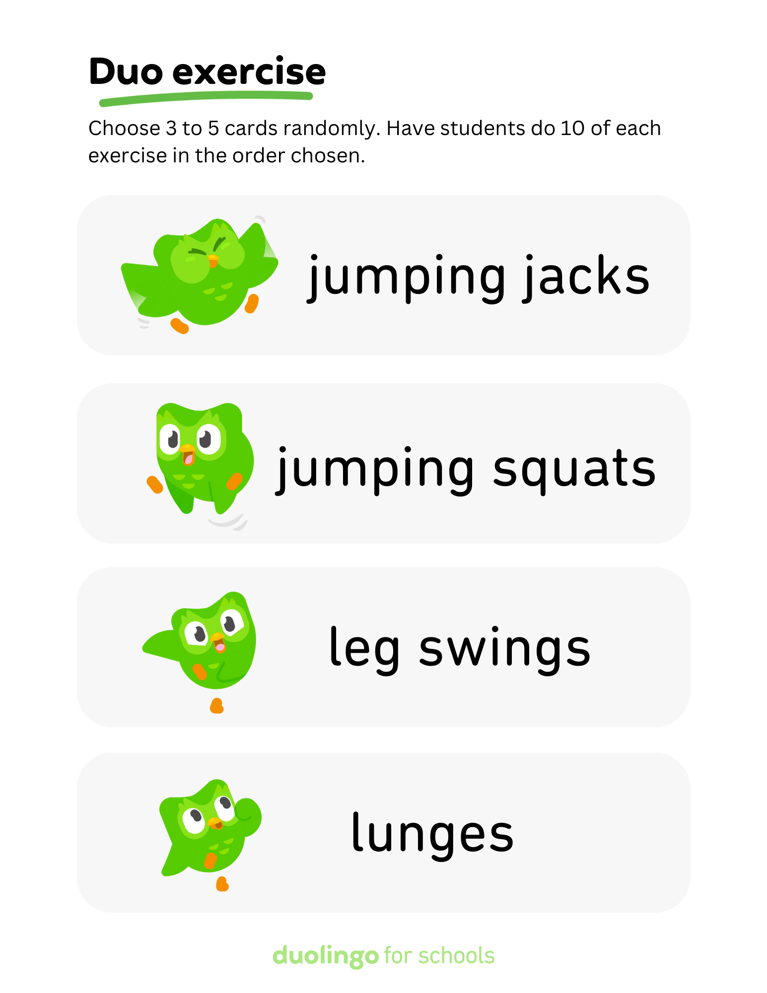Duo exercise – Duolingo for Schools