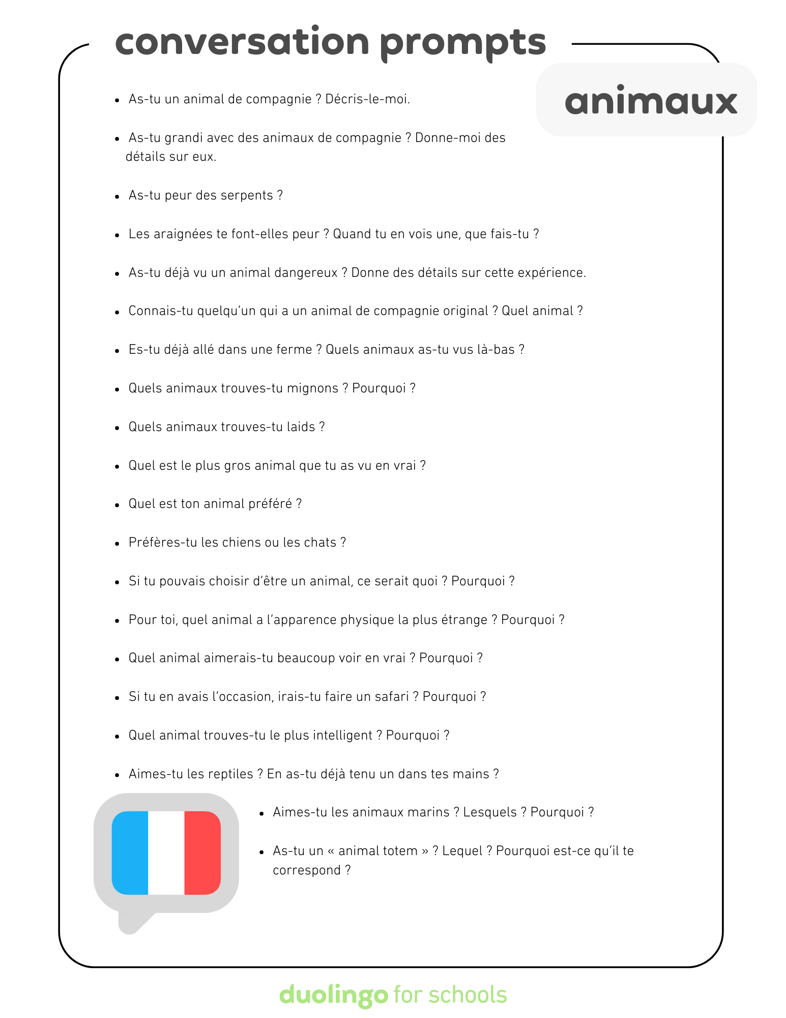 Classroom conversation topics – Duolingo for Schools