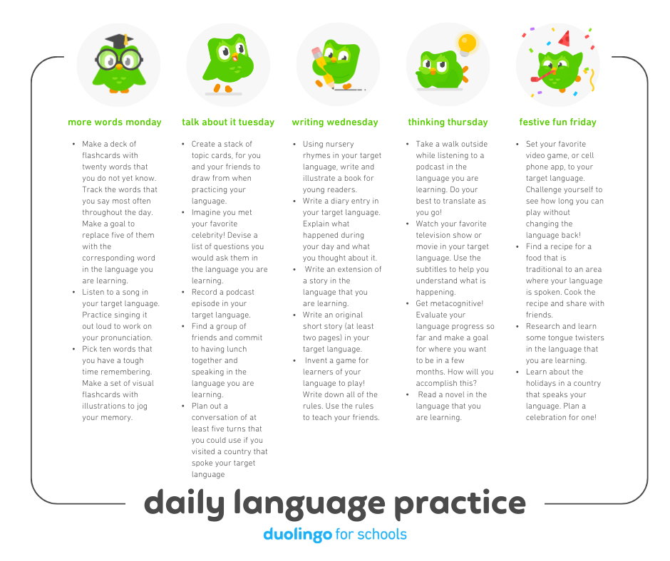 Daily language practice plan – Duolingo for Schools