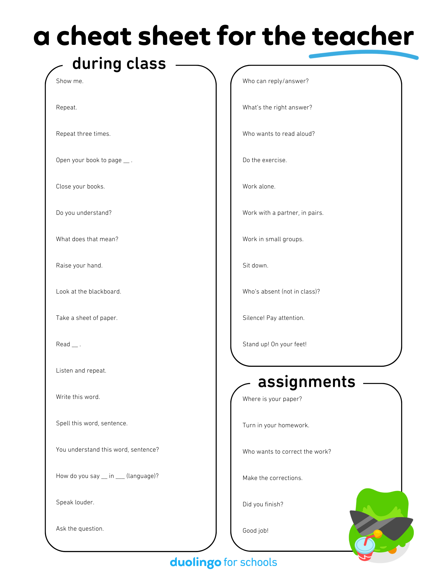 Tools for staying in the target language – Duolingo for Schools